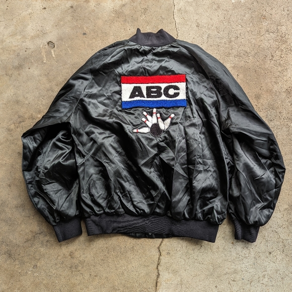 Jackets & Coats | Vintage 8s Bowling Abc Patch Satin Bomber Jacket Mens Black Usa 2x | Poshmark